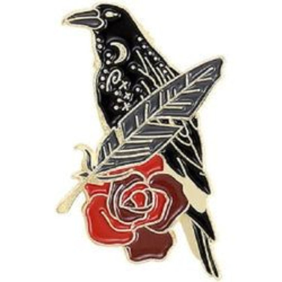 Raven Rose and Feather Gold Enamel Pin – AttractionOil.com